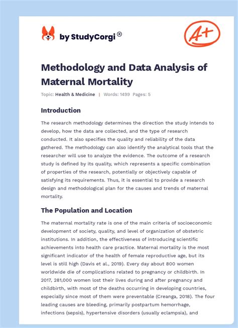 Methodology And Data Analysis Of Maternal Mortality Free Essay Example