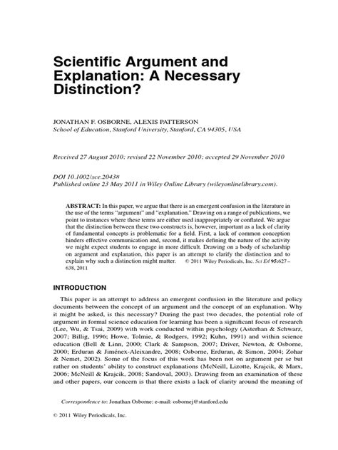 Distinguishing Scientific Explanation From Scientific Argument Why