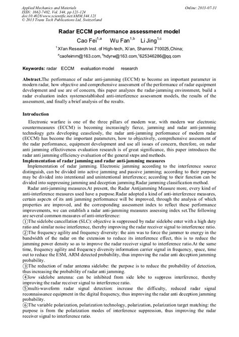 Radar Eccm Performance Assessment Model Scientific Net