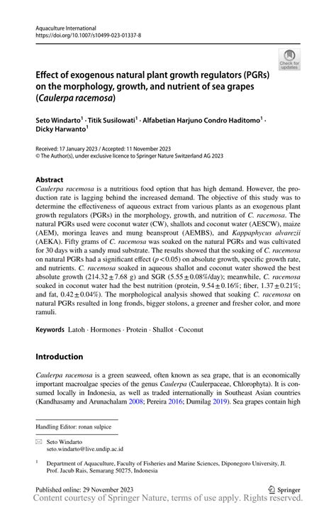 Effect Of Exogenous Natural Plant Growth Regulators Pgrs On The
