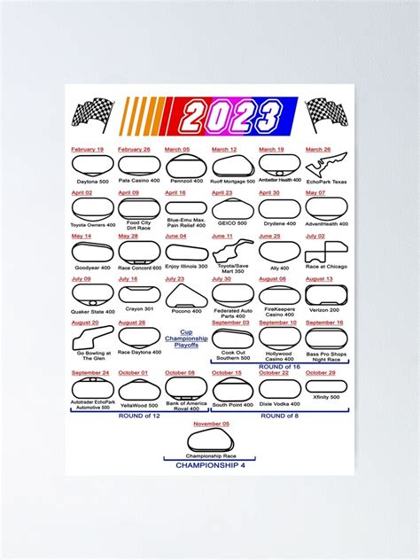 Schedule Nascar Cup Series 2023 White Poster For Sale By Ideasfinder