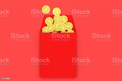 내부에 황금 동전 빨간 배경 축제 테마 3d 렌더링과 빨간색 패키지 0명에 대한 스톡 사진 및 기타 이미지 0명 3차원 형태 가방 Istock
