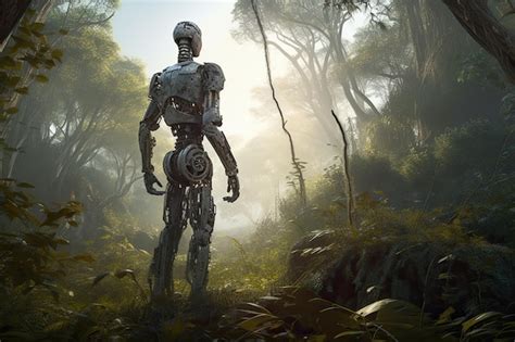 Premium Ai Image Humanoid Robot In A Postapocalyptic World In The Wild