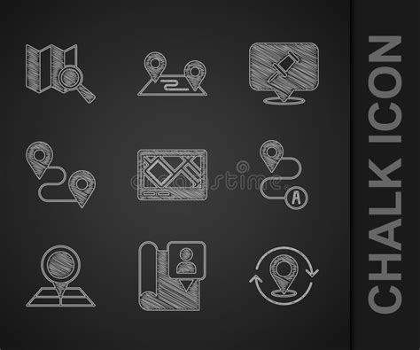 Set Gps Device With Map Folded Location Marker Map Pin Route Push And Search Icon Vector