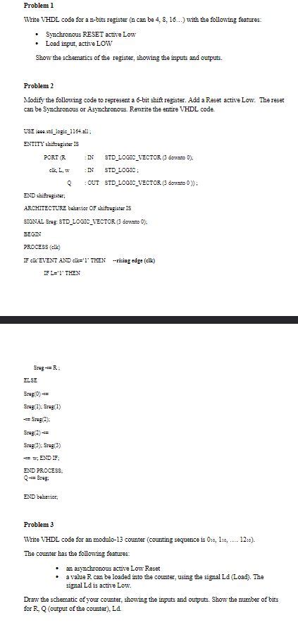 Solved Problem 1write Vhdl Code For A N Bits Register N