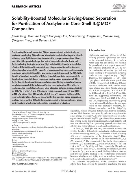 Solubility‐boosted Molecular Sieving‐based Separation For Purification Of Acetylene In Core