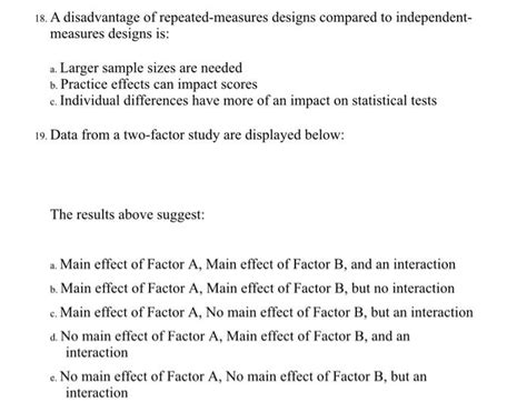 solved 18 a disadvantage of repeated measures designs