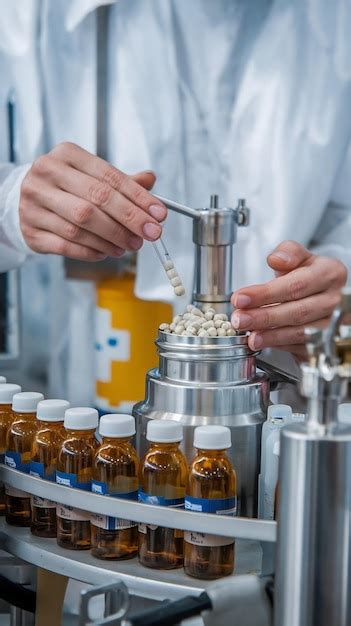 Sterile Capsules For Injection Bottles On The Bottling Line Of The