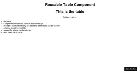 Reusable Table Component Codesandbox
