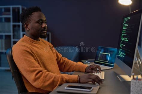 Developer Working With Security Codes Of Program Stock Image Image Of