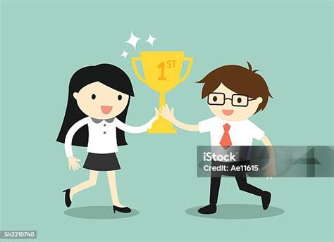 비즈니스 개념 사업가 및 비즈니스 를 들고 있는 여성 트로피 1에 대한 스톡 벡터 아트 및 기타 이미지 1 경쟁 금 금속 Istock