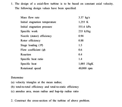 Solved The Design Of An Axial Flow Turbine Is To Be Based On Constant