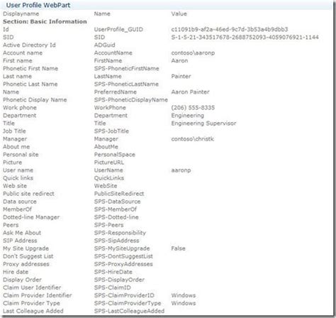 retrieve user profile information and display all properties in simple