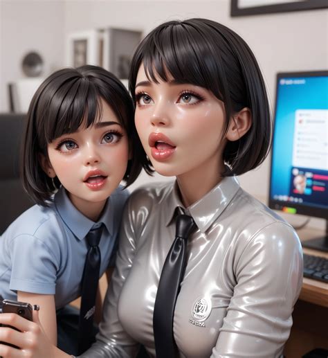 Mother And Young Daughter Is Sitting At The Computer In The Apartment