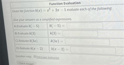 solved function evaluationgiven the function k x x2 2x 1