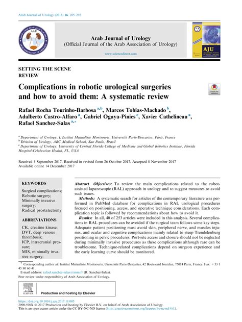 Pdf Complications In Robotic Urological Surgeries And How To Avoid