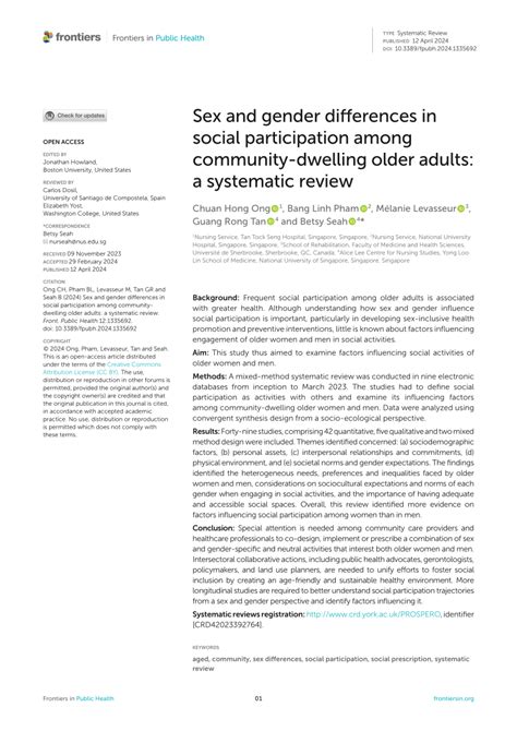 PDF Sex And Gender Differences In Social Participation Among