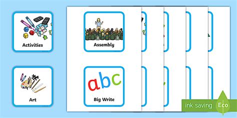 Cursive Large Cards For Vertical Visual Display Timetable
