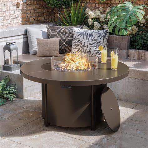 Alaulm Round Gas Fire Pit Table 48in 40000 Btu Outdoor Propane Fire
