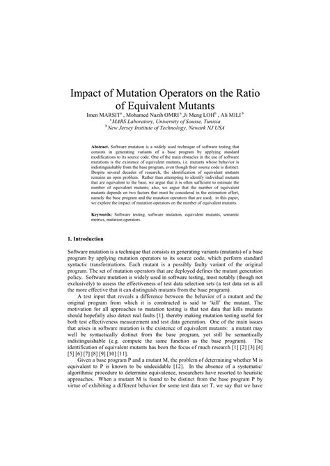 Pdf Impact Of Mutation Operators On The Ratio Of Equivalent Mutants