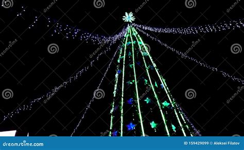 Flashing Holiday Lights On Tree Tree At Night Stock Video Video Of