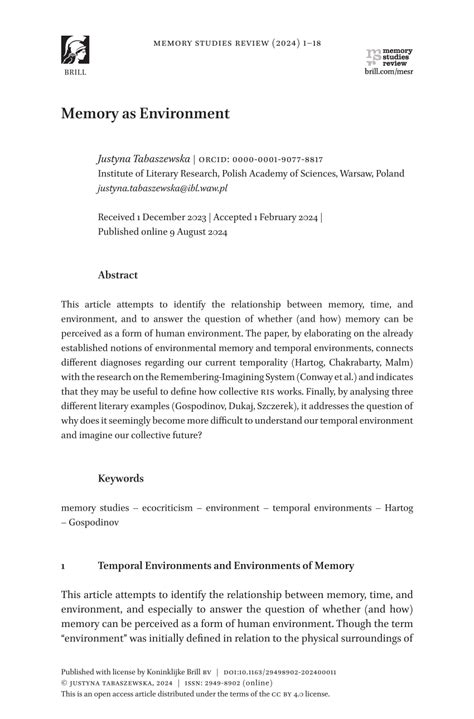 Pdf Memory As Environment