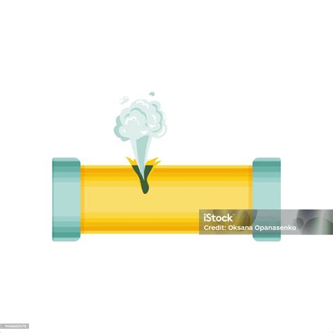 증기 또는 납 가스의 누출 파이프 라인의 파열로 깨진 파이프 수도꼭지 떨어지기 물 공급 문제 파이프 파손 흰색 배경에 격리된