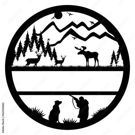 Стоковий вектор Name Sign Svg Hunting Theme Laser Cut Template Door Or Wall Hanger Vector File