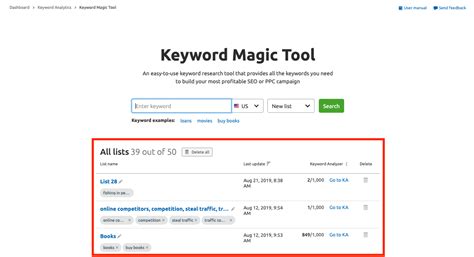 How To Use The Keyword Magic Tool Manual Semrush Toolkits Semrush