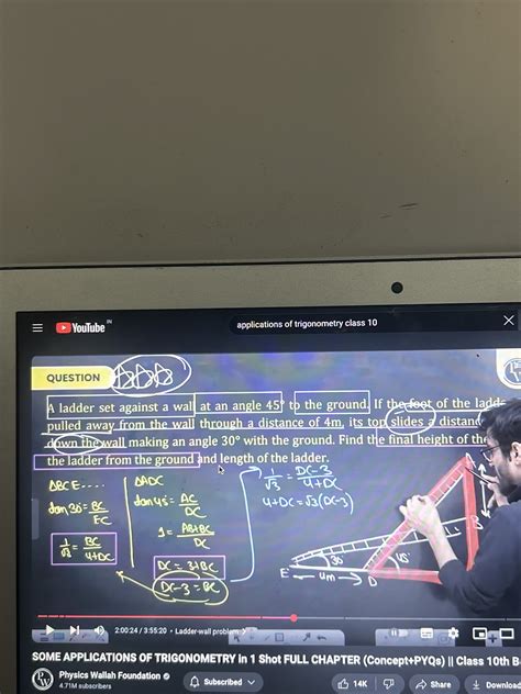 Youtubeinapplications Of Trigonometry Class 10questionddda Ladder Se