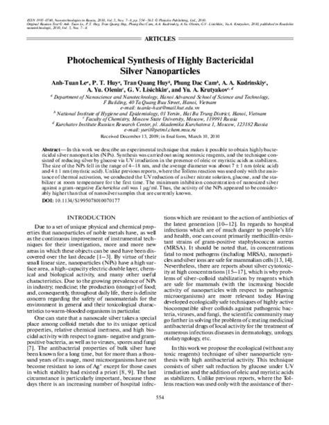Pdf Photochemical Synthesis Of Highly Bactericidal Silver Nanoparticles