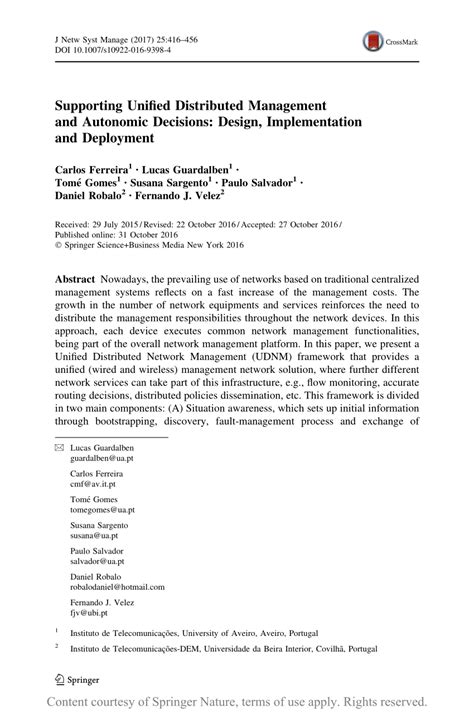 Supporting Unified Distributed Management And Autonomic Decisions Design Implementation And