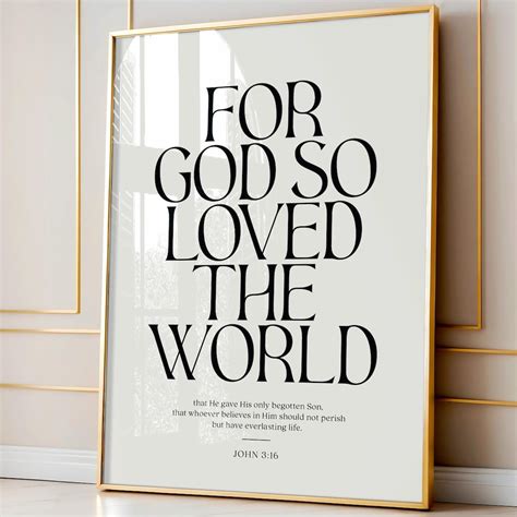 John 3 16 Wall Art For God So Loved The World Print Christian Wall