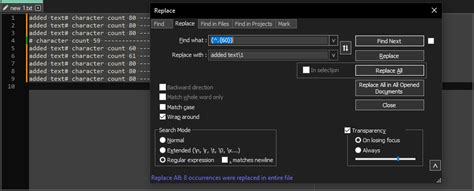 Notepad Adding Characters To The First Of Lines With 60 Or More