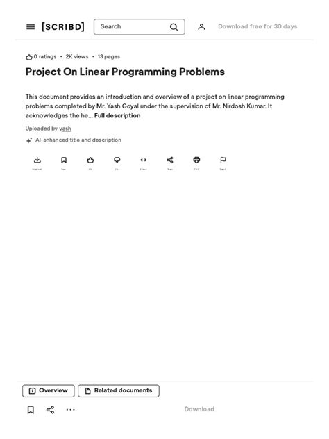 Project On Linear Programming Problems Pdf Mathematical