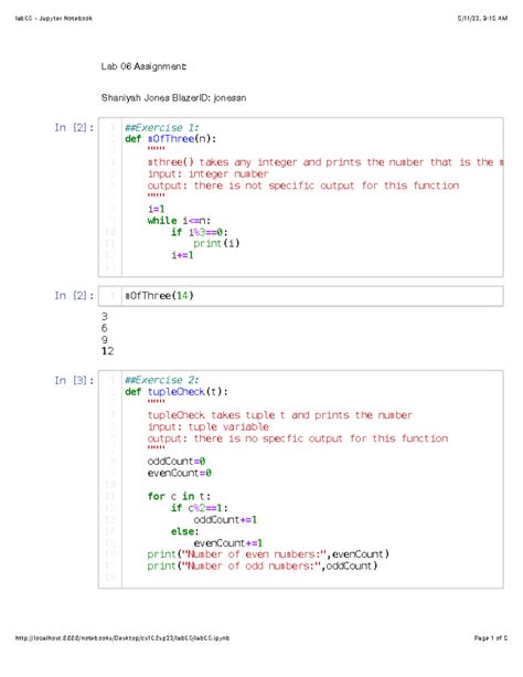 Lab Jupyter Notebook Lab Assignment Shaniyah Jones BlazerID Jonessn In In