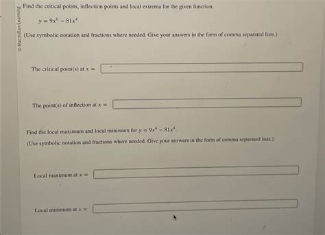 Solved And The Critical Points Inflection Points And Local