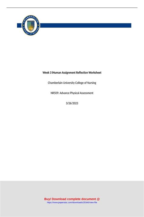Nr509 Week 3 Ihuman Assignment Reflection Worksheet