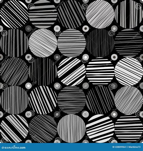 Seamless Abstract Monochrome Pattern Hand Drawn Striped Circles Stock