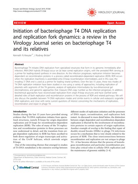 Initiation Of Bacteriophage T4 Dna Replication And Replication Fork Docslib