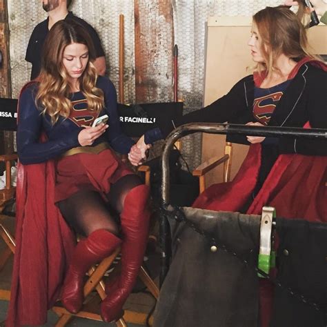 Melissa Benoist With Supergirl Stunt Double