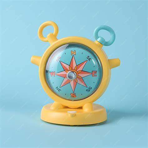 3d Cute Toy Compass Isolated On Flat Color Background Premium Ai