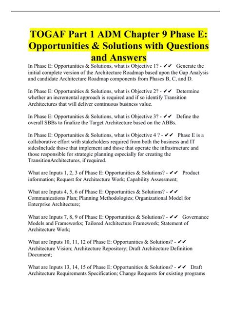 TOGAF Part ADM Chapter Phase E Opportunities Solutions With Questions And Answers TOGAF