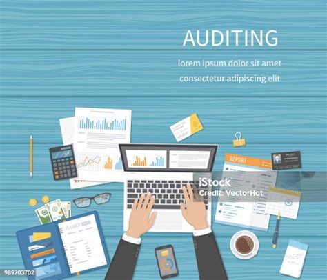 감사 개념입니다 사업 감사 검사 금융 문서를 평가 합니다 노트북 문서 양식 그래픽 차트와 남자의 손 연구 관리 분석 데이터 계획 회계 아이콘에 대한 스톡 벡터 아트 및 기타