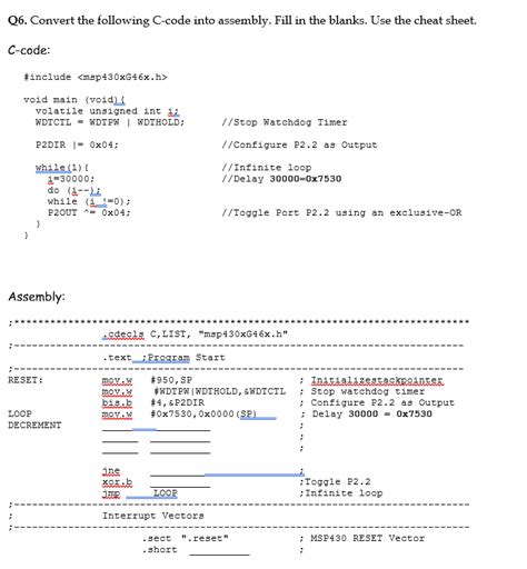 Q6 Convert The Following C Code Into Assembly Fill