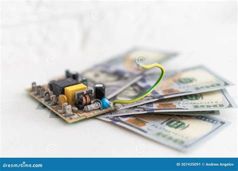Money And An Electronic Chip Stock Image Image Of Electronics Motherboard 307435091