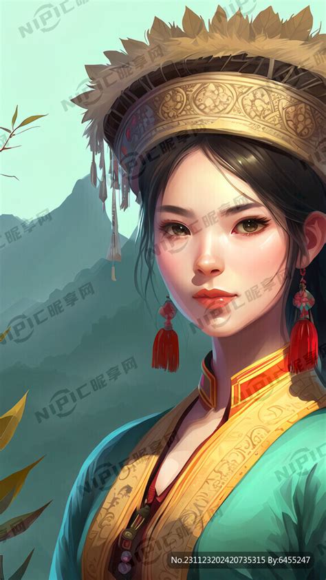 ai创作图无背景 苦荞茶 苗族女孩 昵图网