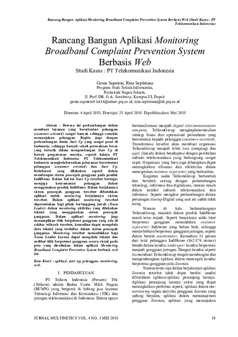 Pdf Rancang Bangun Aplikasi Monitoring Broadband Complaint Prevention System Berbasis Web
