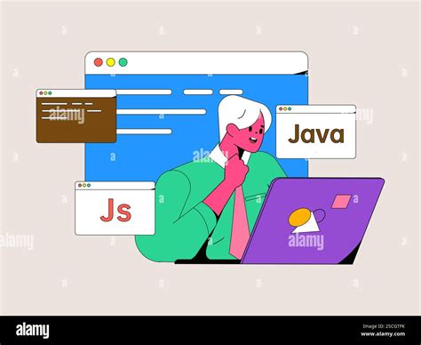 Programming Teaching Development Flat Character Vector Concept Operation Hand Drawn Illustration