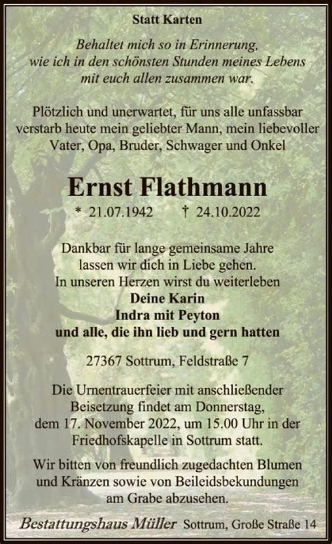 Traueranzeigen Von Ernst Flathmann Trauer Kreiszeitung De